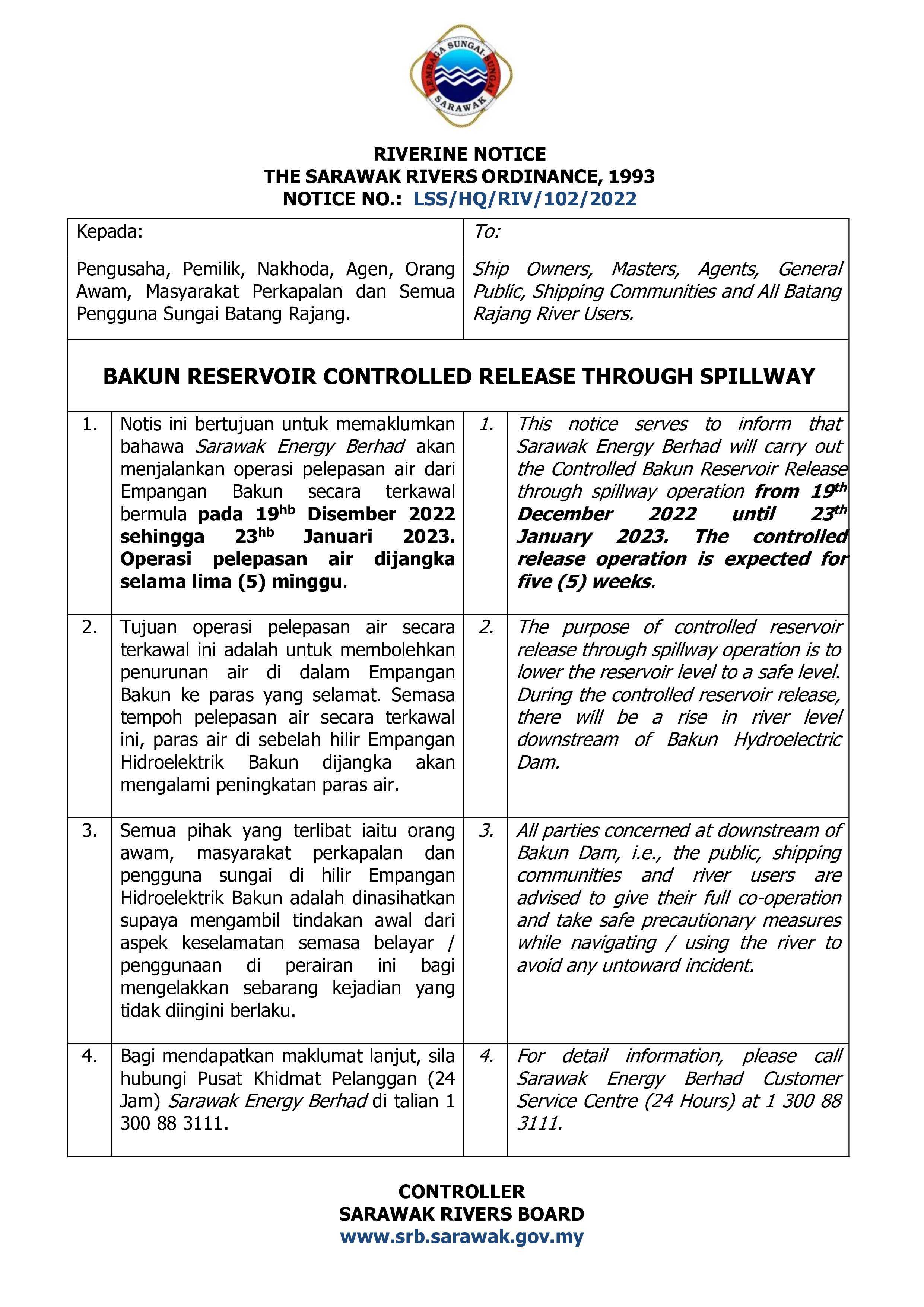 BAKUN HEP CONTROLLED RELEASE PLAN - Sarawak Energy